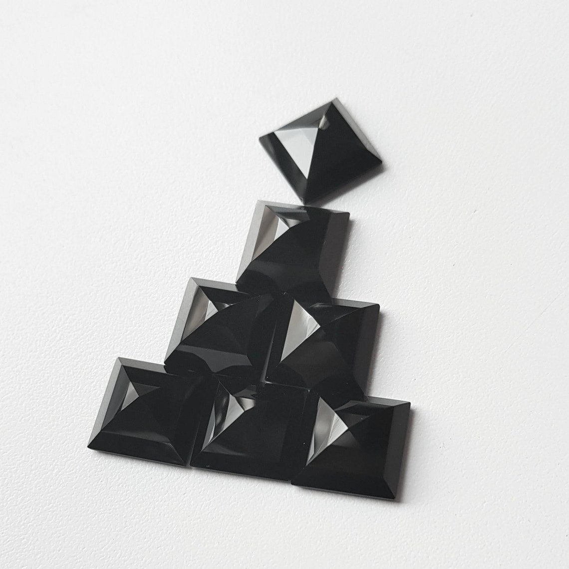 Faceted Step Cut Pyramid Cut Flatback Black Onyx Square Shape ...