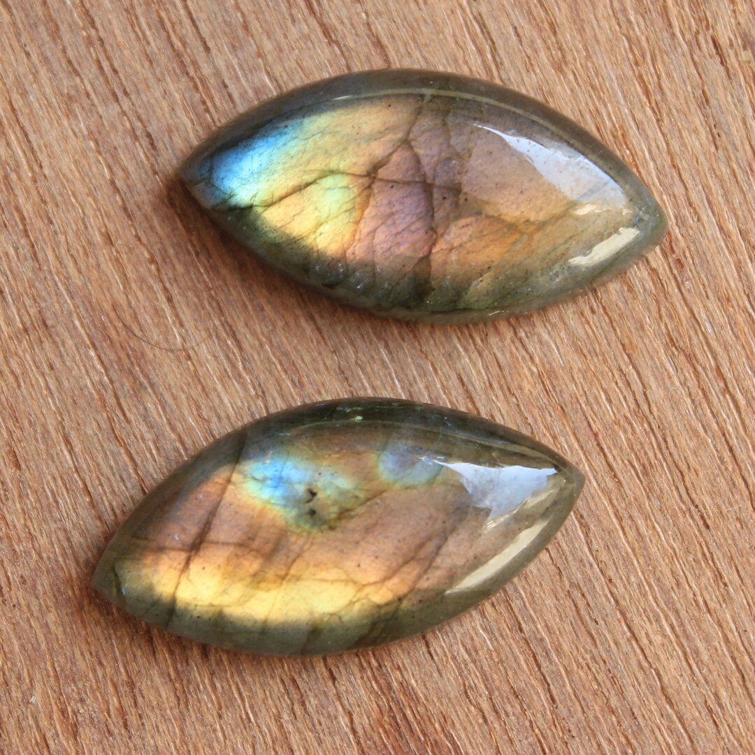 Labradorite, Marquise Shaped, Yellow Labradorite, Flat Back ...