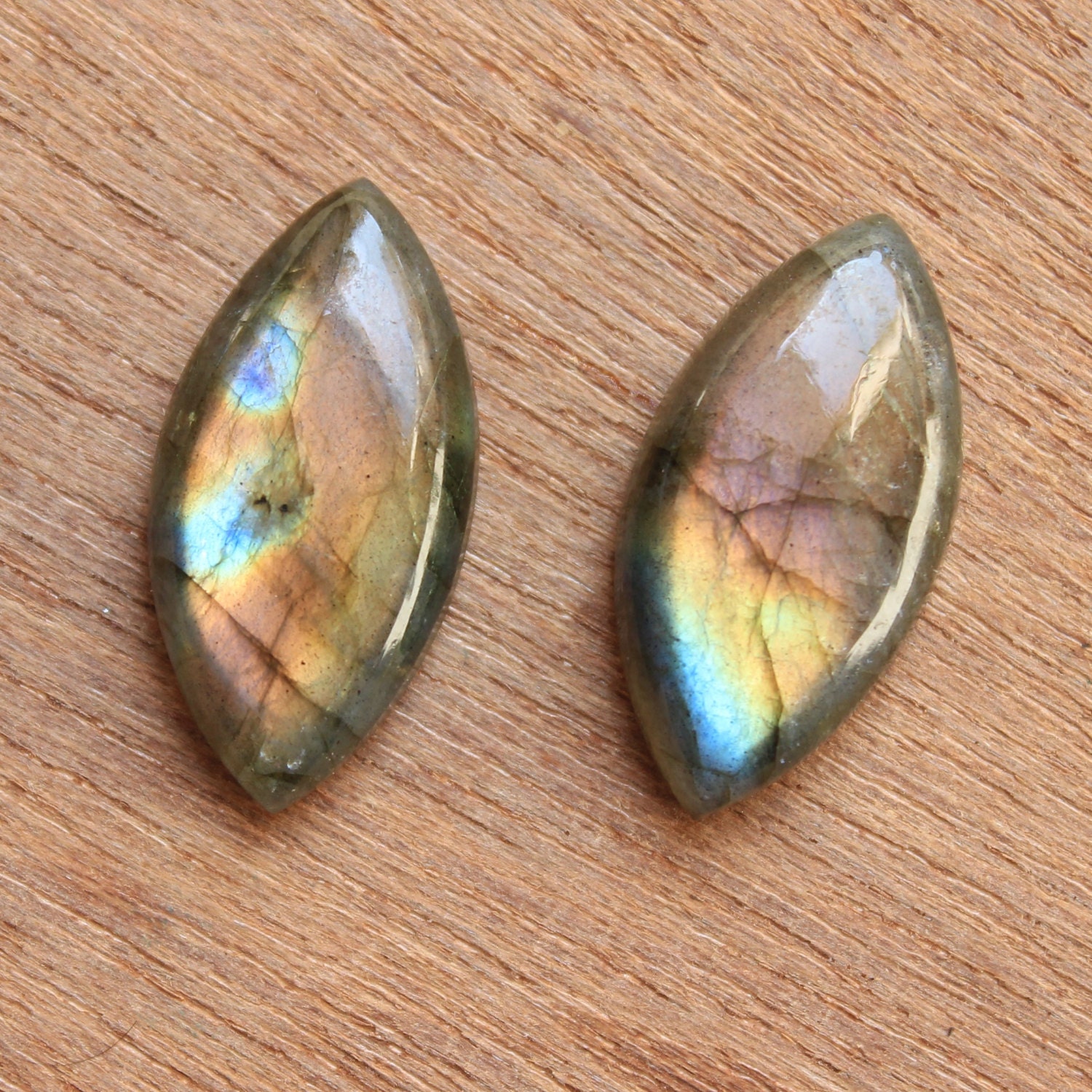 Labradorite, Marquise Shaped, Yellow Labradorite, Flat Back ...