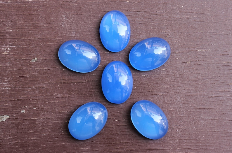 Blue Chalcedony Cabochon, Flat Back Oval Gemstone, AAA Grade Gemstone ...