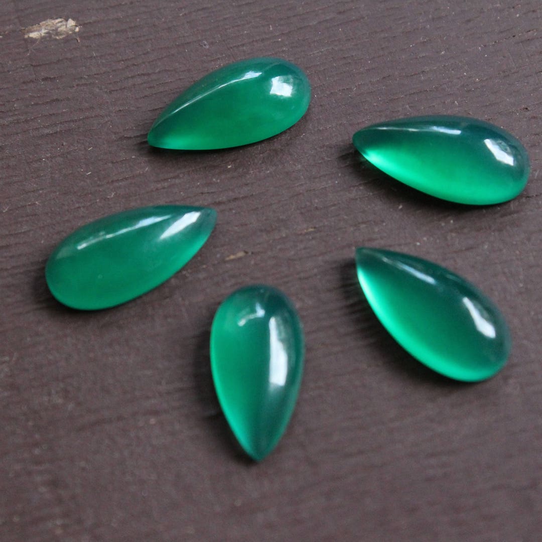 Long Pear Green Onyx Natural AAA Grade Flat Back Cabochon Gemstone ...
