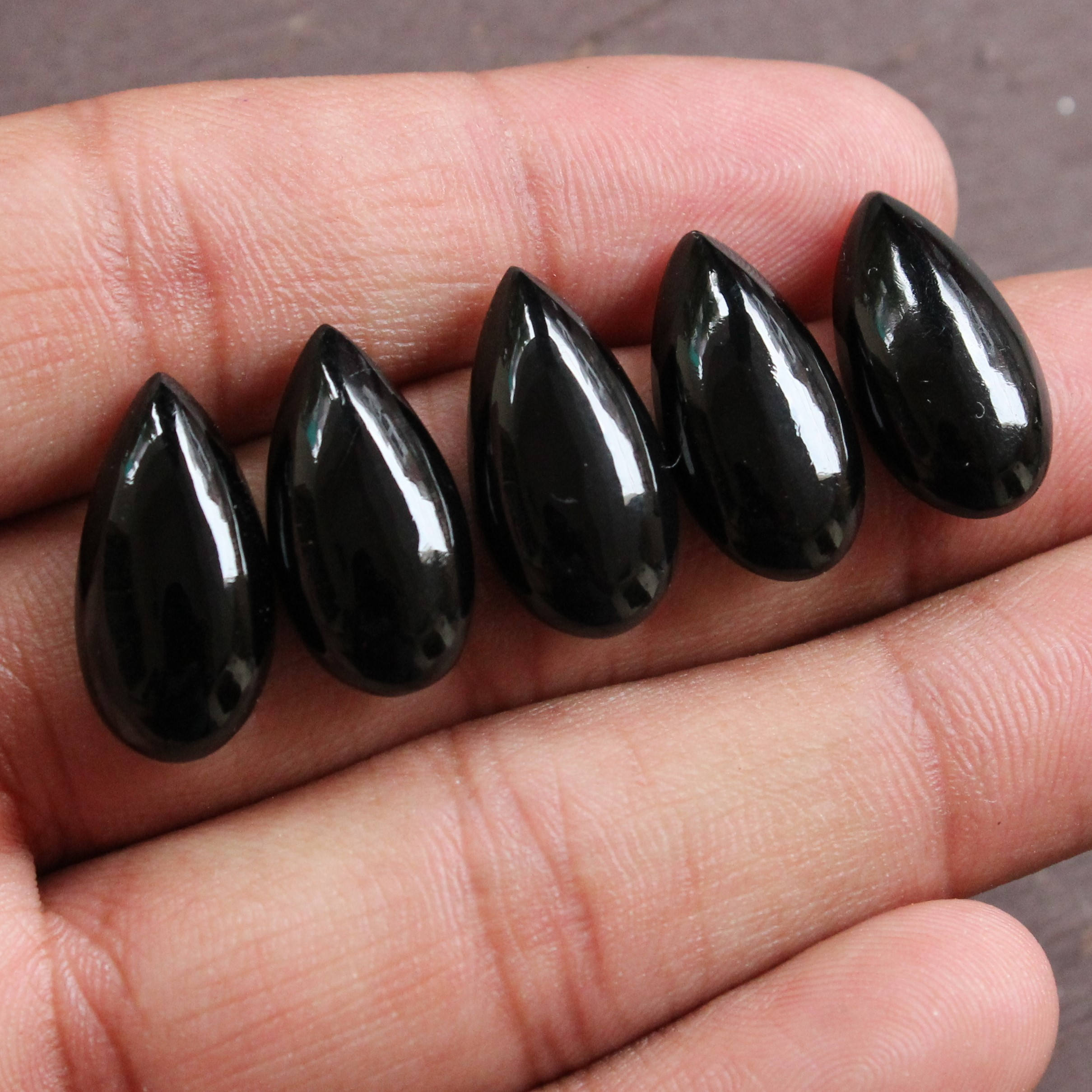 Long Pear Black Onyx Natural AAA Grade Flat Back Calibrated Cabochon ...