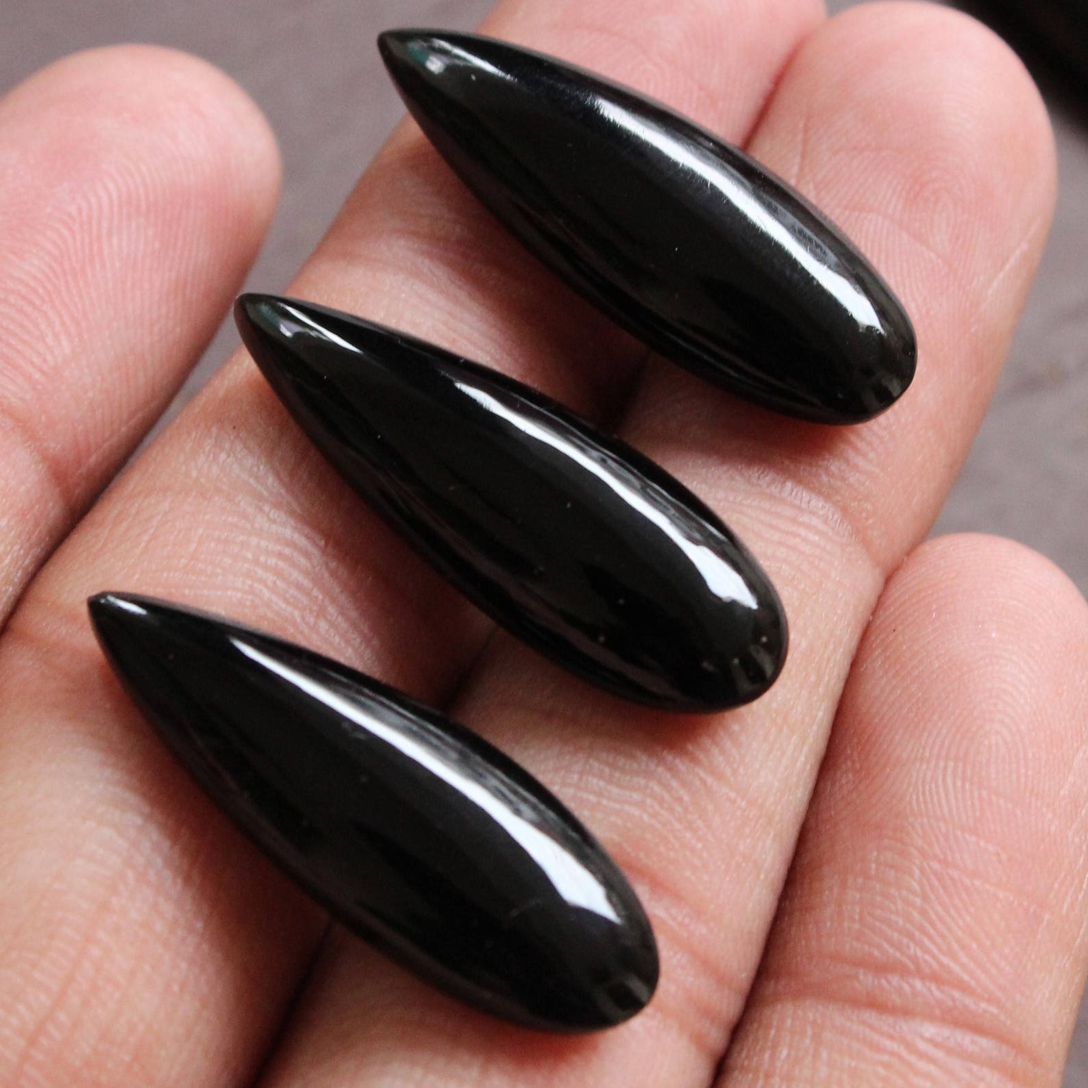 Long Pear Black Onyx Natural AAA Grade Flat Back Calibrated Cabochon ...
