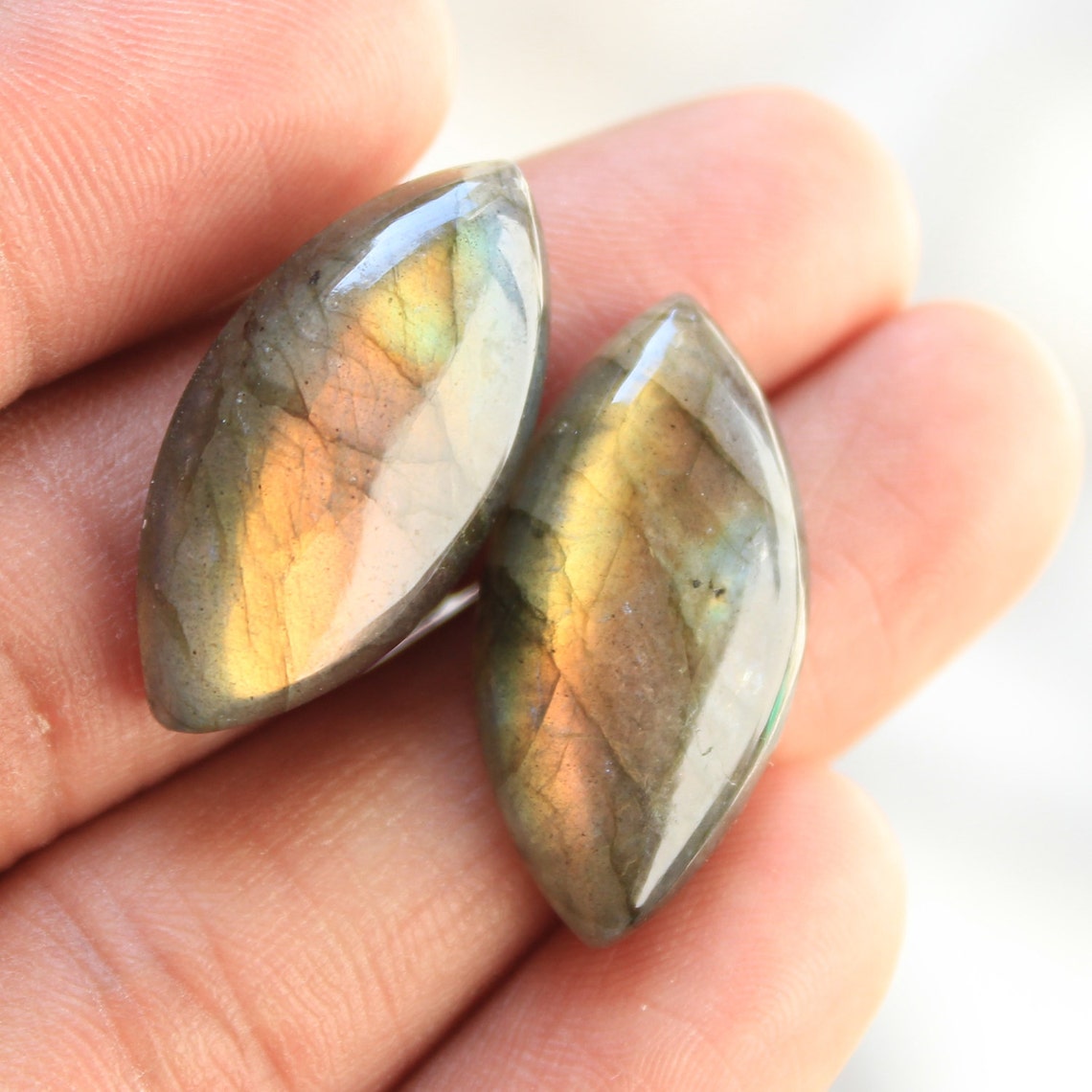 Labradorite, Marquise Shaped, Yellow Labradorite, Flat Back ...