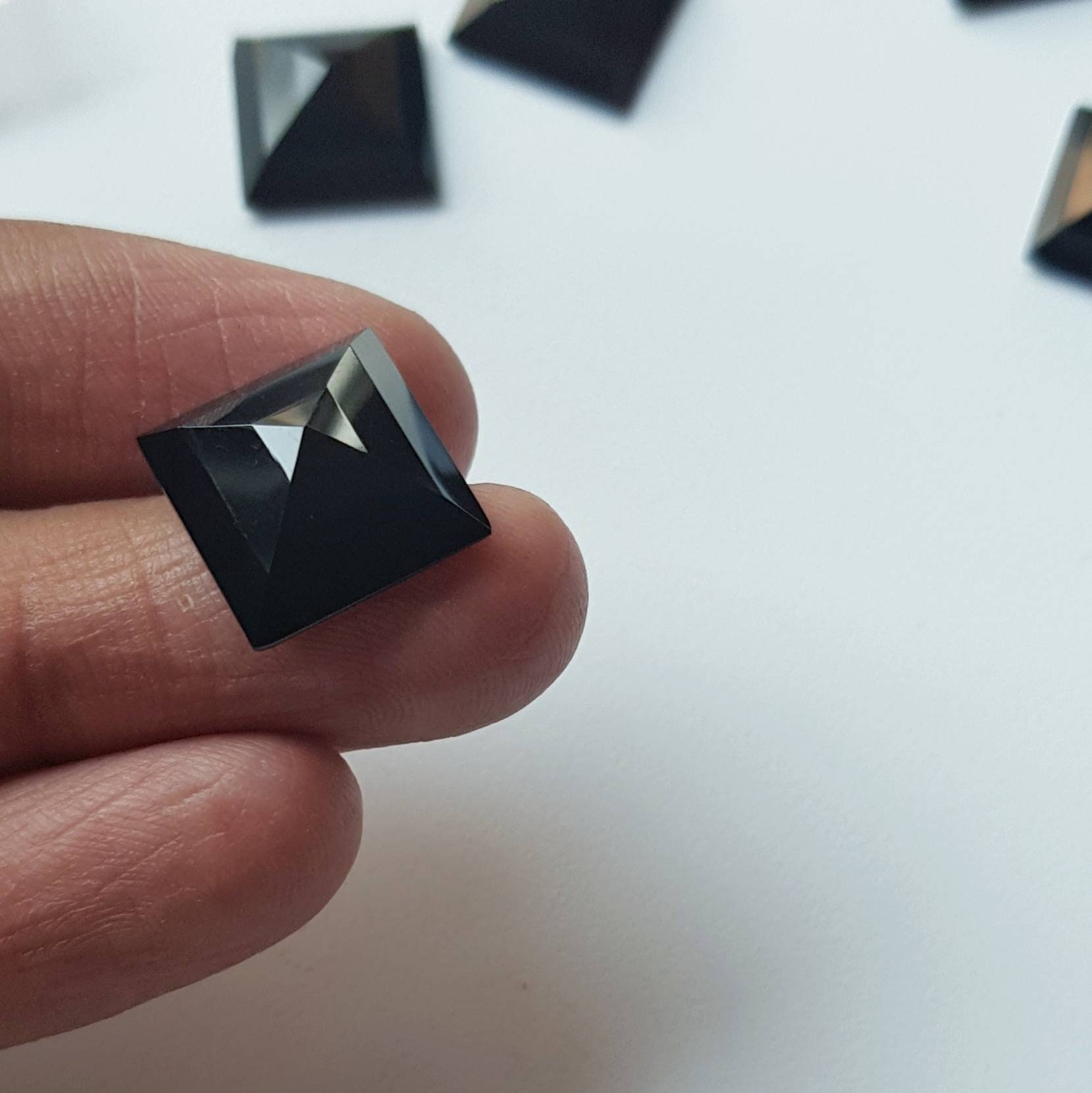 Faceted Step Cut Pyramid Cut Flatback Black Onyx Square Shape ...