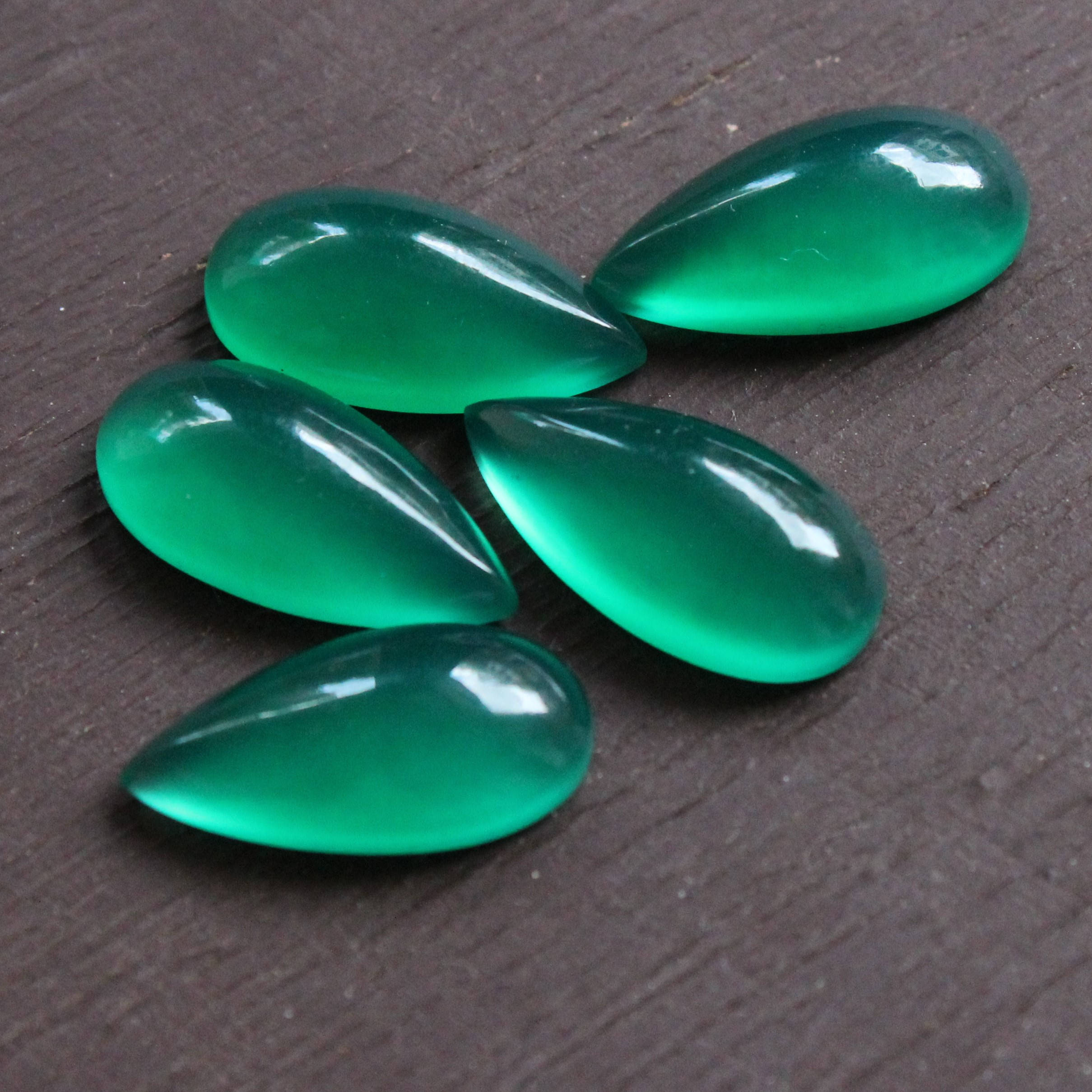Long Pear Green Onyx Natural AAA Grade Flat Back Cabochon Gemstone ...