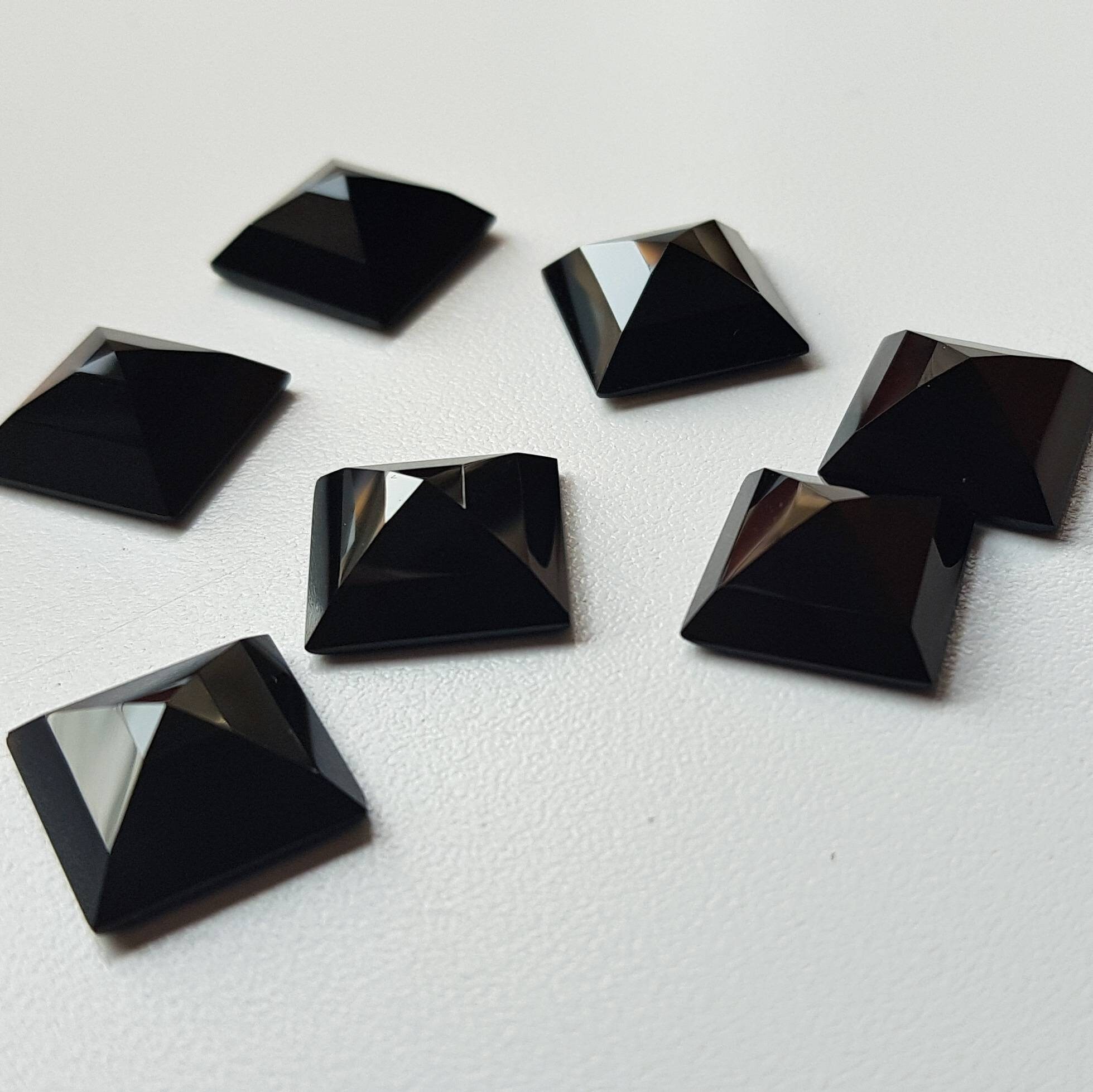 Faceted Step Cut Pyramid Cut Flatback Black Onyx Square Shape ...