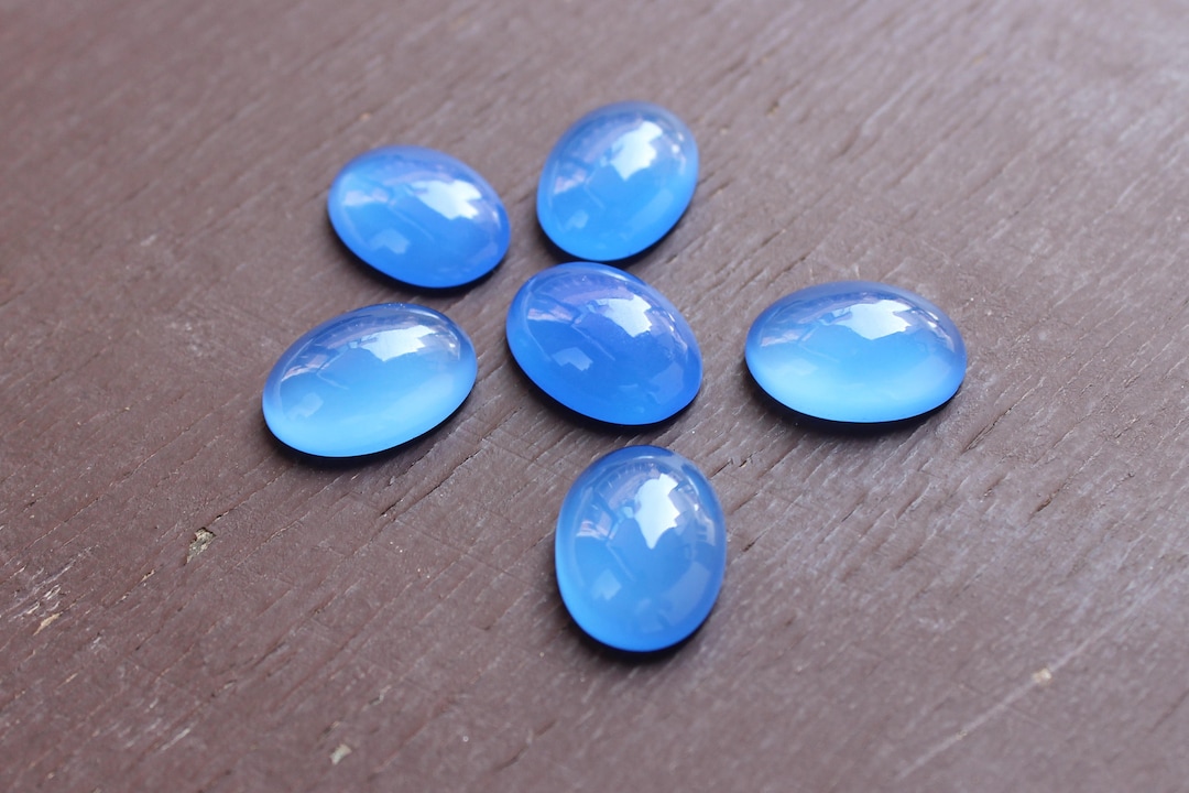 Blue Chalcedony Cabochon, Flat Back Oval Gemstone, AAA Grade Gemstone ...