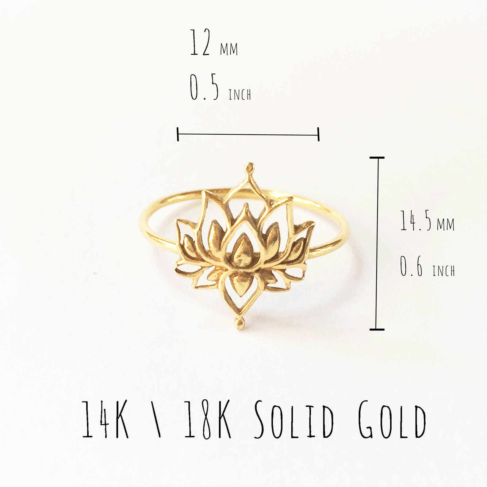 14K Solid Gold Lotus Ring, Lotus Flower Ring 14K Solid Gold, Solid Gold ...