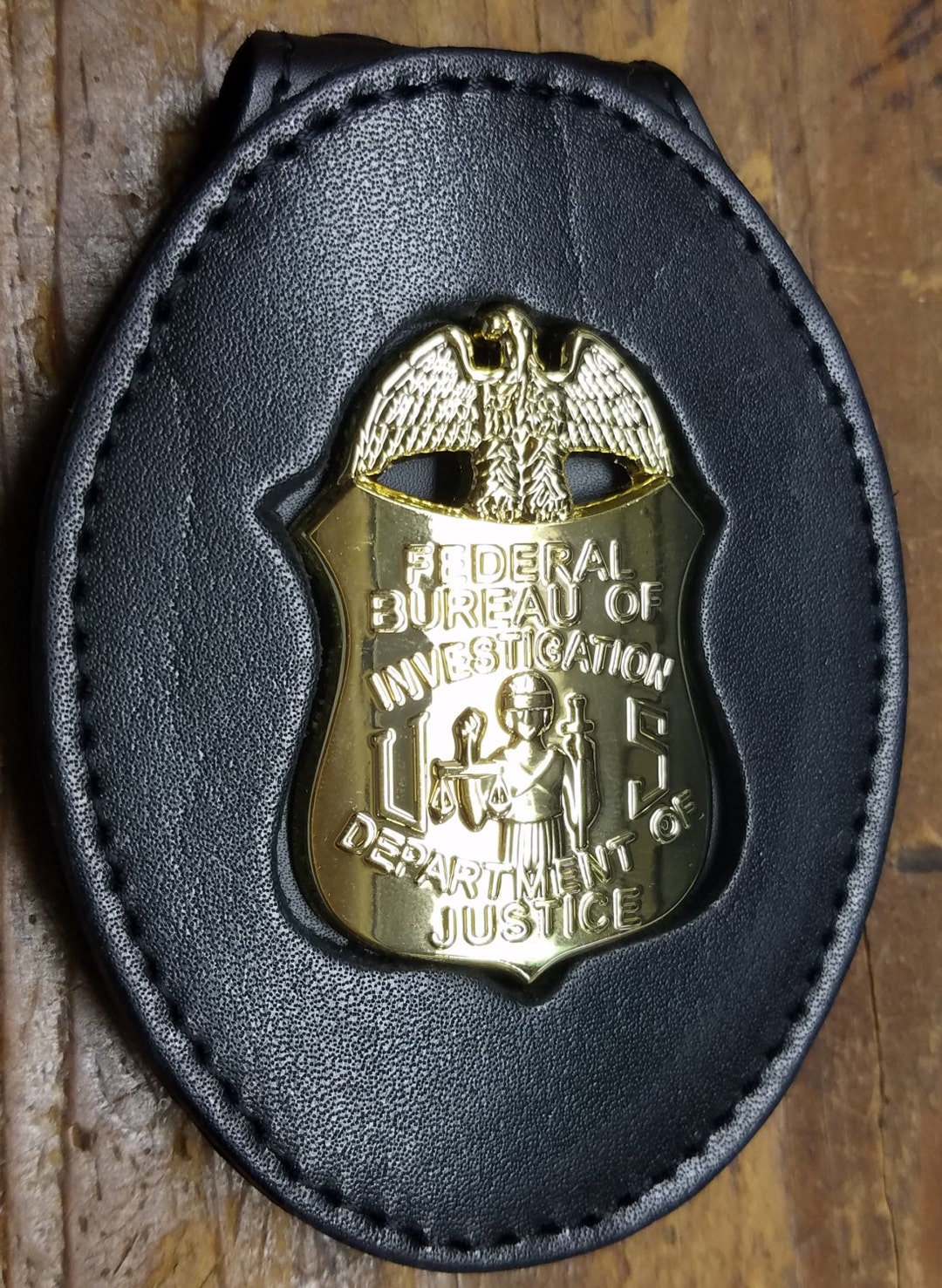 FBI Badge Cut-out Leather Belt Clip/neck Hanger Combination Unit With ...