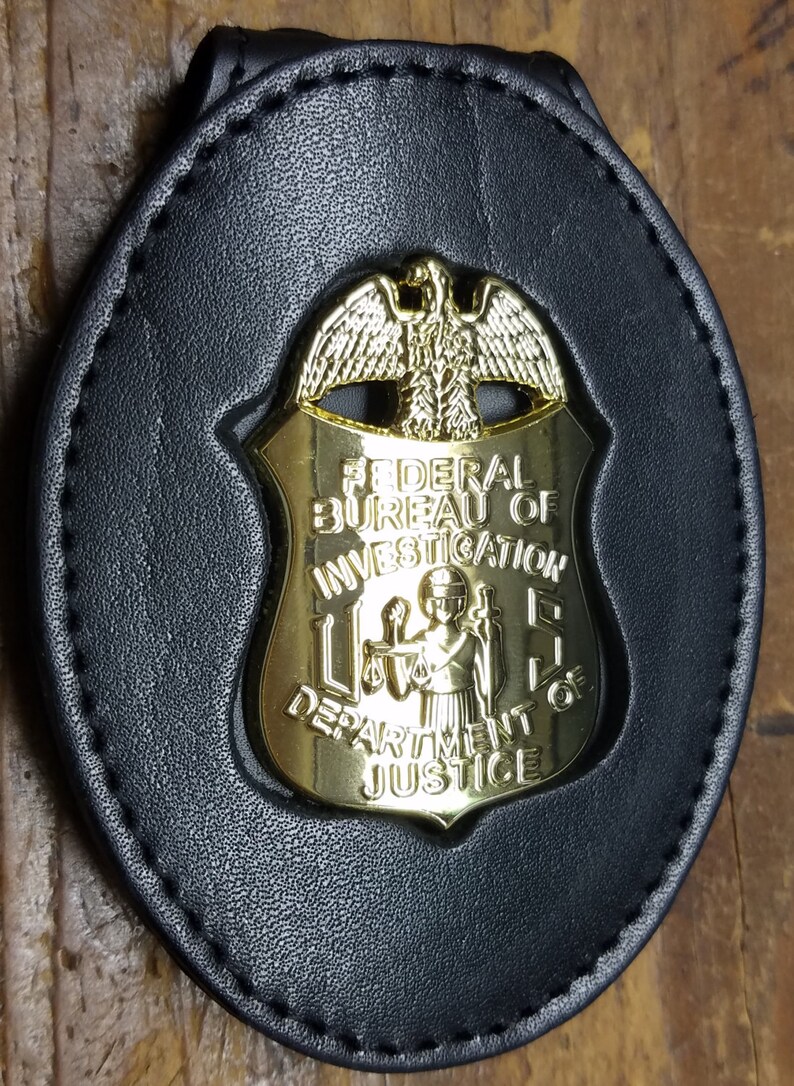 FBI Badge Cut-Out Leather Neck Hanger with beaded chain badge | Etsy