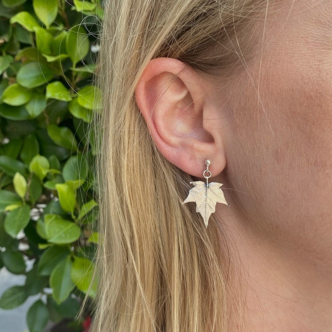 Silver Maple Leaf Drop Earrings, Boho Leaves Jewelry, Botanical Gifts ...