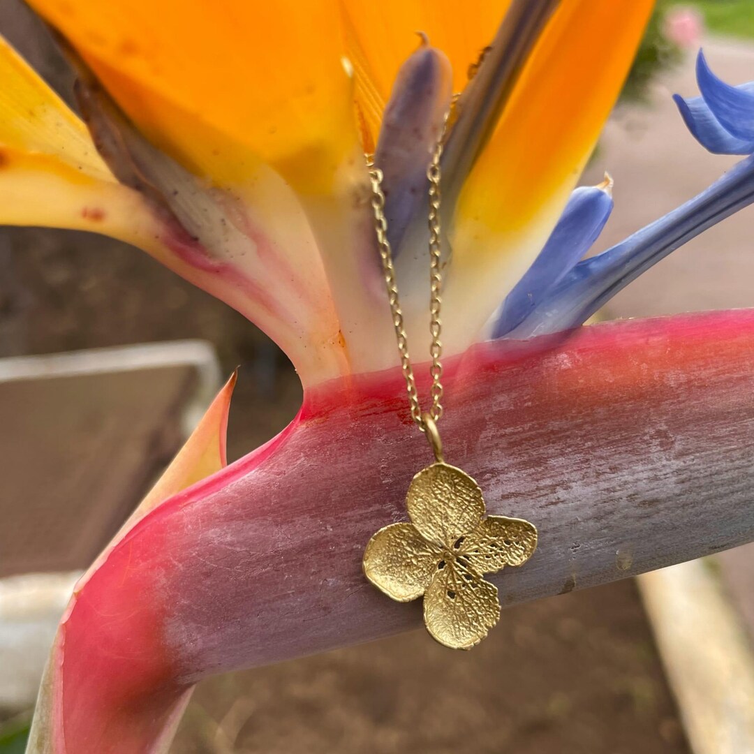 Hydrangea Necklace Brass Pendant, Flower Petals Pendant With Gold ...