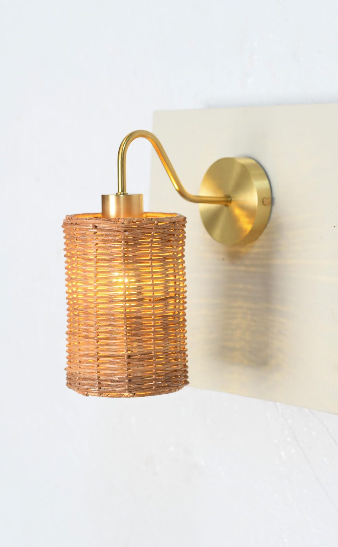 Wicker & Brass Wall Sconce - Etsy