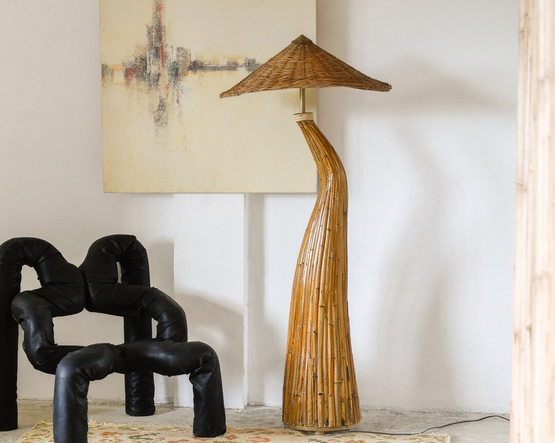 Scuptural "shroom" Rattan Floor Lamp, Mid Century Modern Style, Living ...