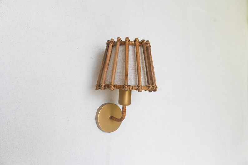 Mid Century Modern Rattan Wall Lamp, Bathroom Vanity Wall Lighting ...