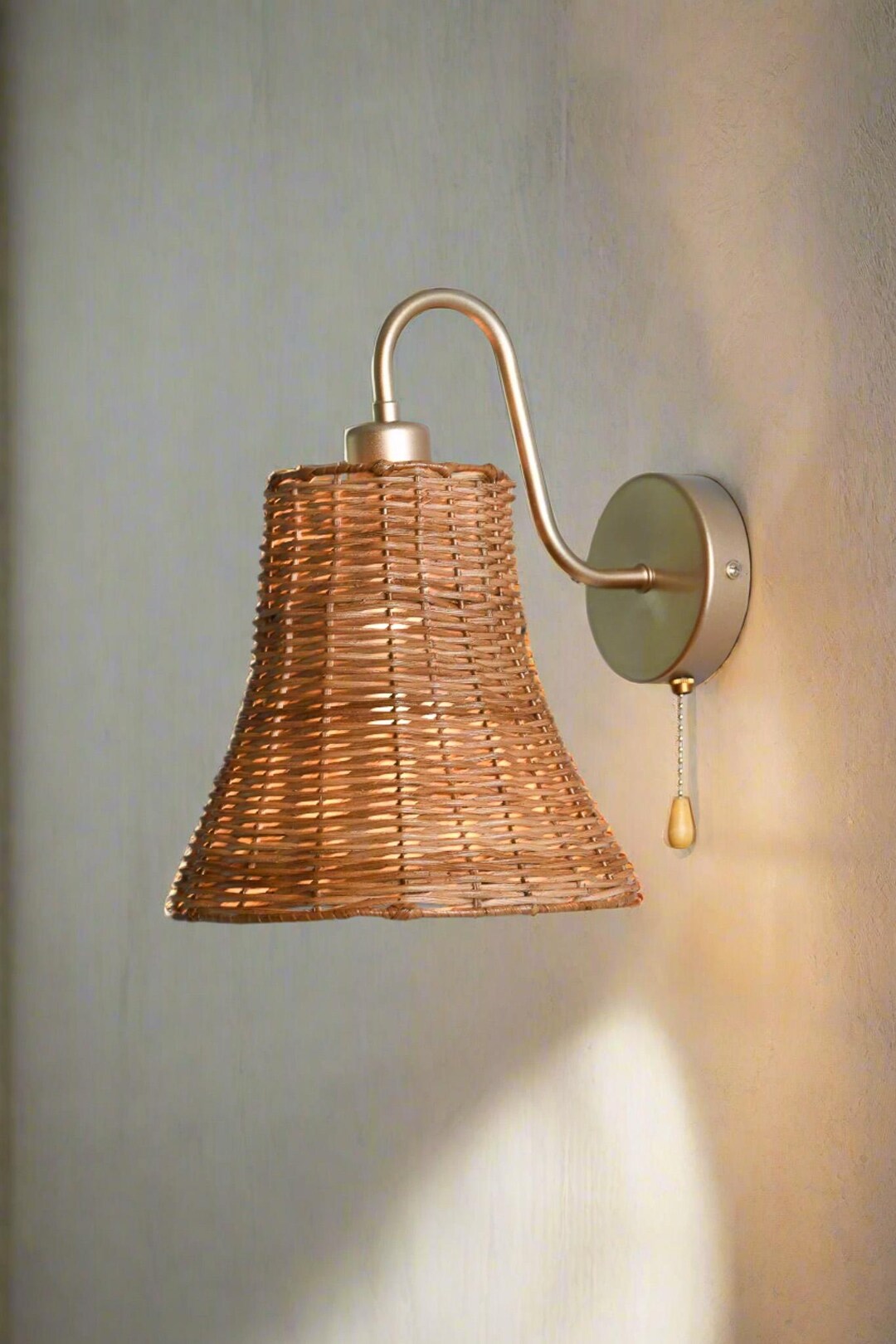 Wicker Bell Shaped Wall Lamp, Mid Century Modern Style, Bedroom ...