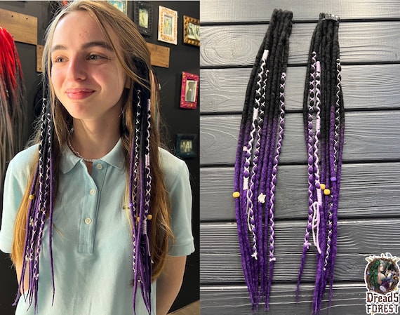 Clip in Dreads Wool Ombre Black on Purple Bandage Beads Clip in Extensions Boho Creative Gift for Teenagers Etsy