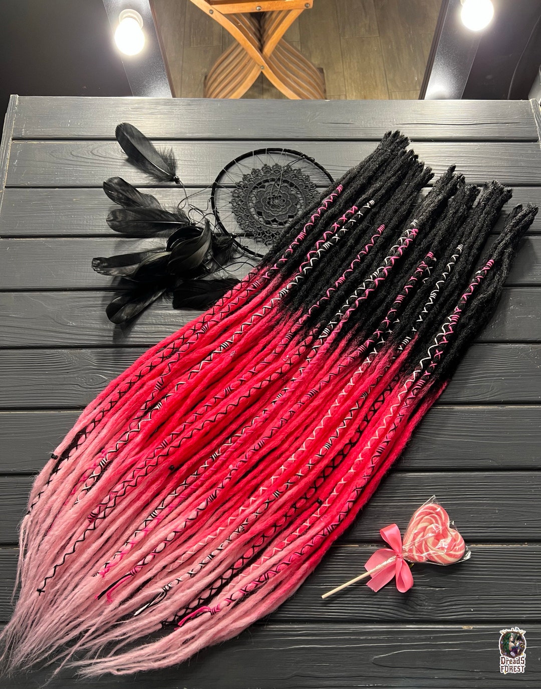 Crochet Synthetiс Dreads Hand Made Ombre Black-hot Pink Raspberry Neon ...