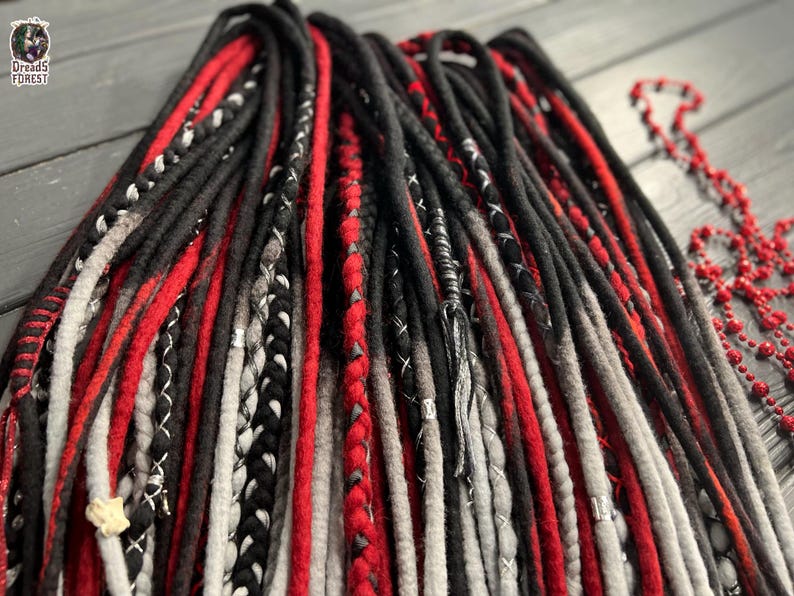 Merino Wool Dreadlocks: Ombre Black, Grey, Red - Handmade Braids - Etsy