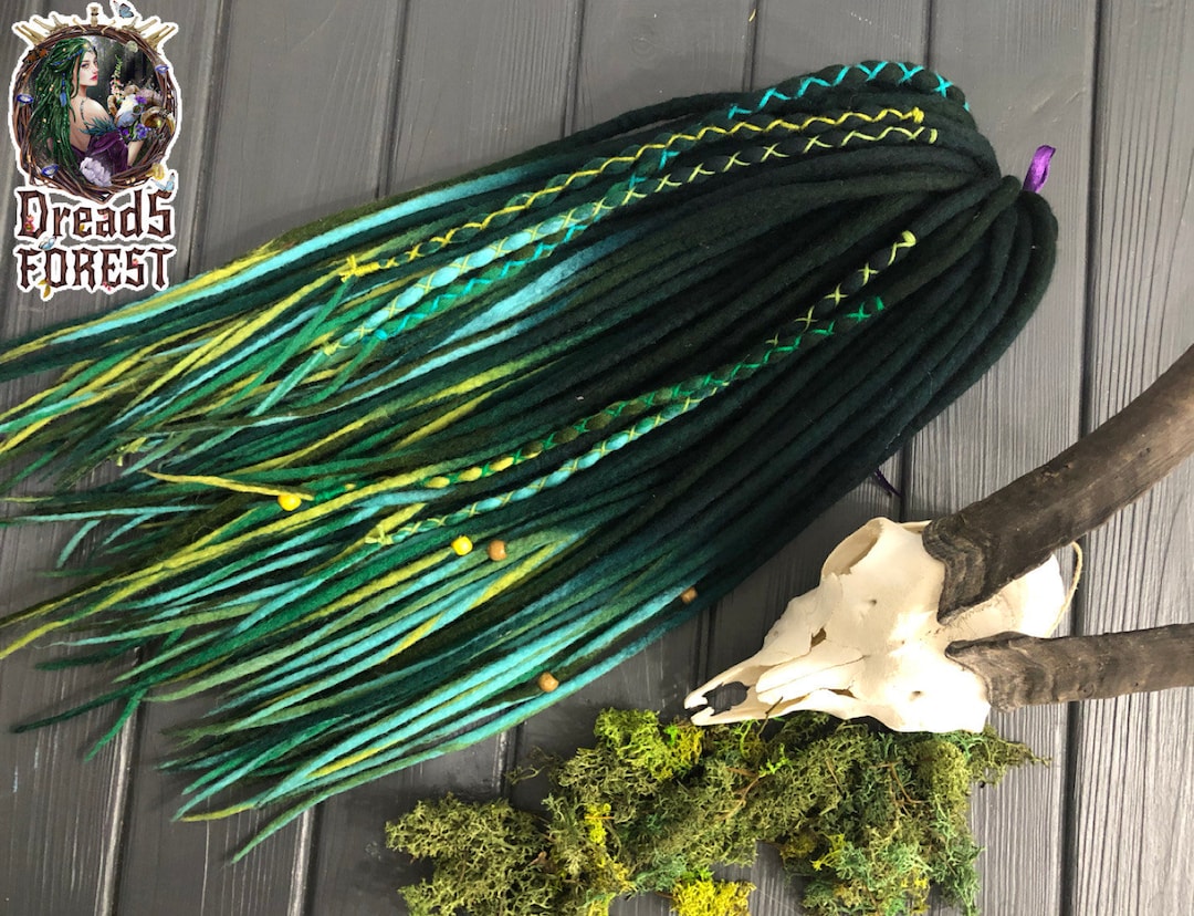 Green Wool Ombre Dreads Full Set DE Dreadlocks Extensions Double Ended ...