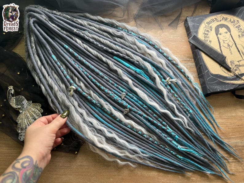 Blend of Black Gray Ombre Curly Dreadlock Extensions: DE SE Textured ...