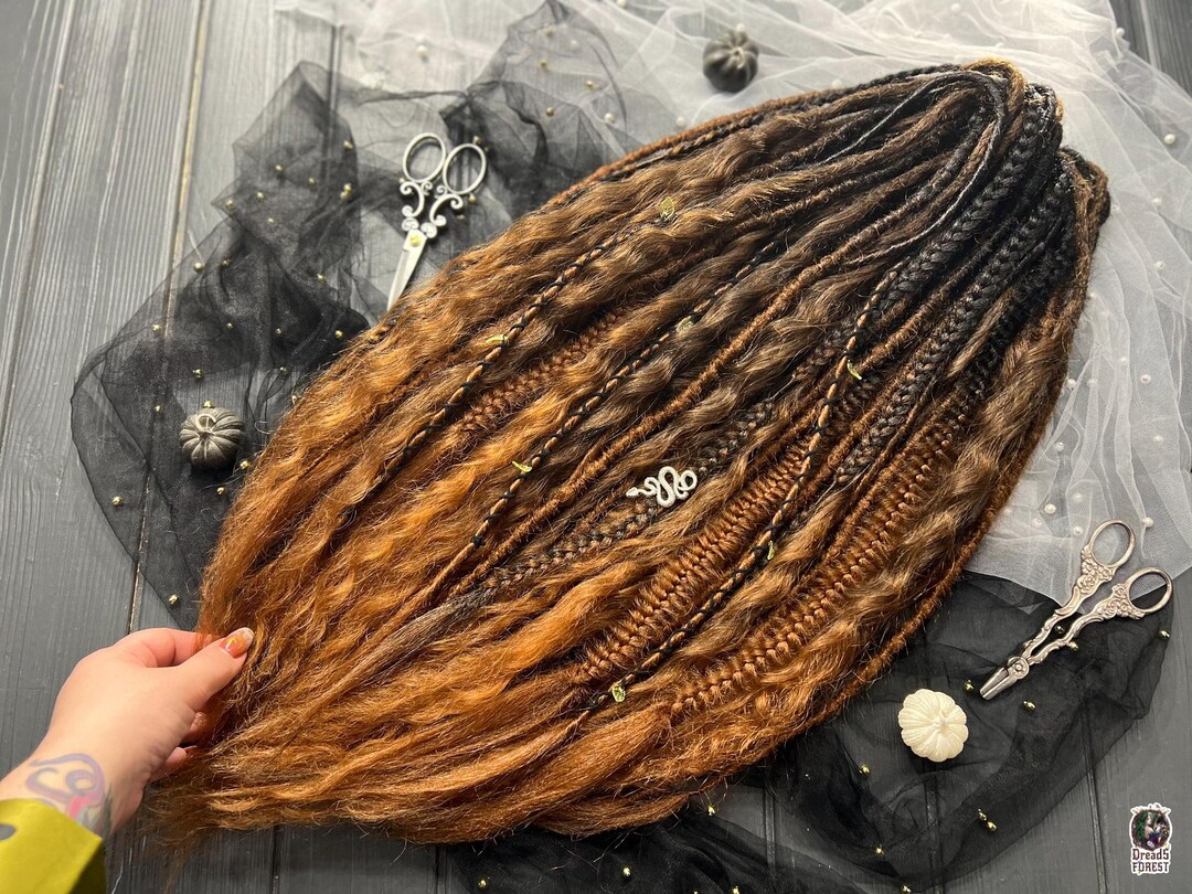 Mix Dreadlocks + Fishtail Braids + Curls Ombre Black Brown Cinnamon ...