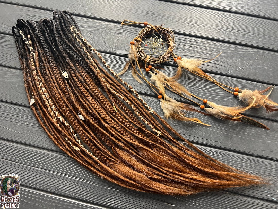 Synthetic Dreads Thin Twisted + Braids Loose Ends Ombre Black-brown ...