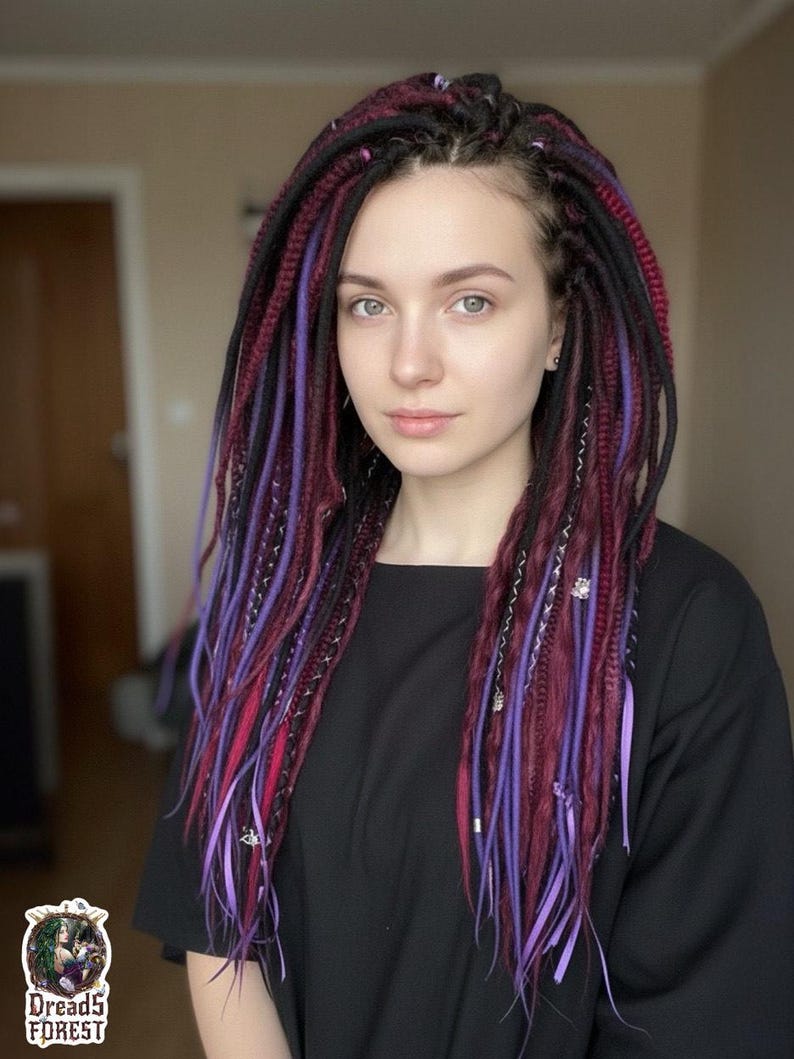 Black Purple Burgundy Wool Dreadlocks & Synthetic Braids Ombre Dreads ...