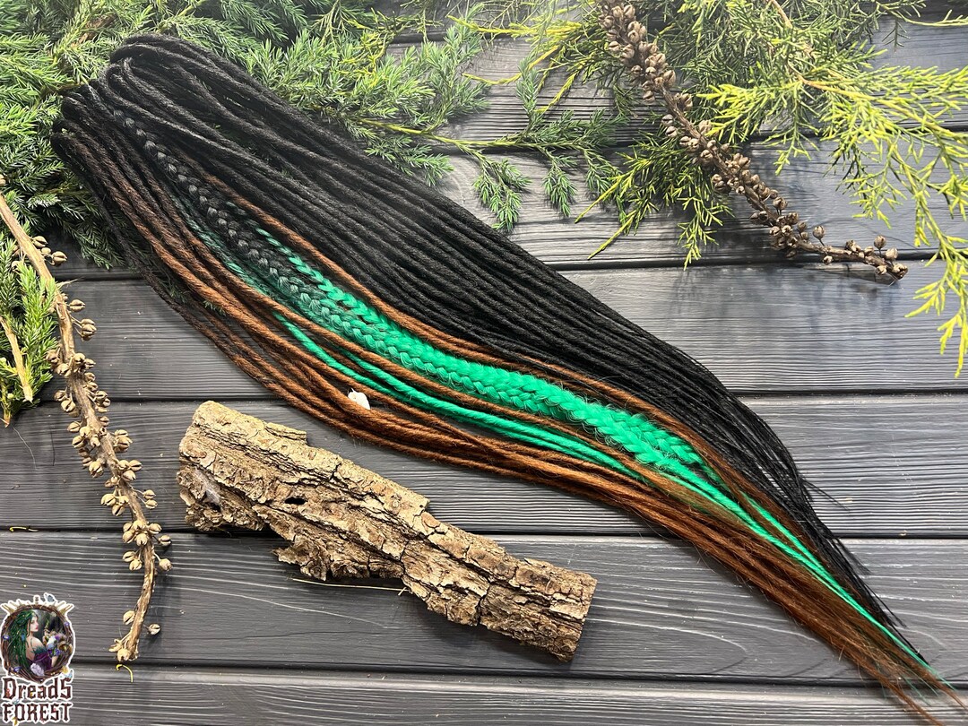 Synthetic Dreads Thin Twisted + Fishtail Braids Black Solid Black-brown ...