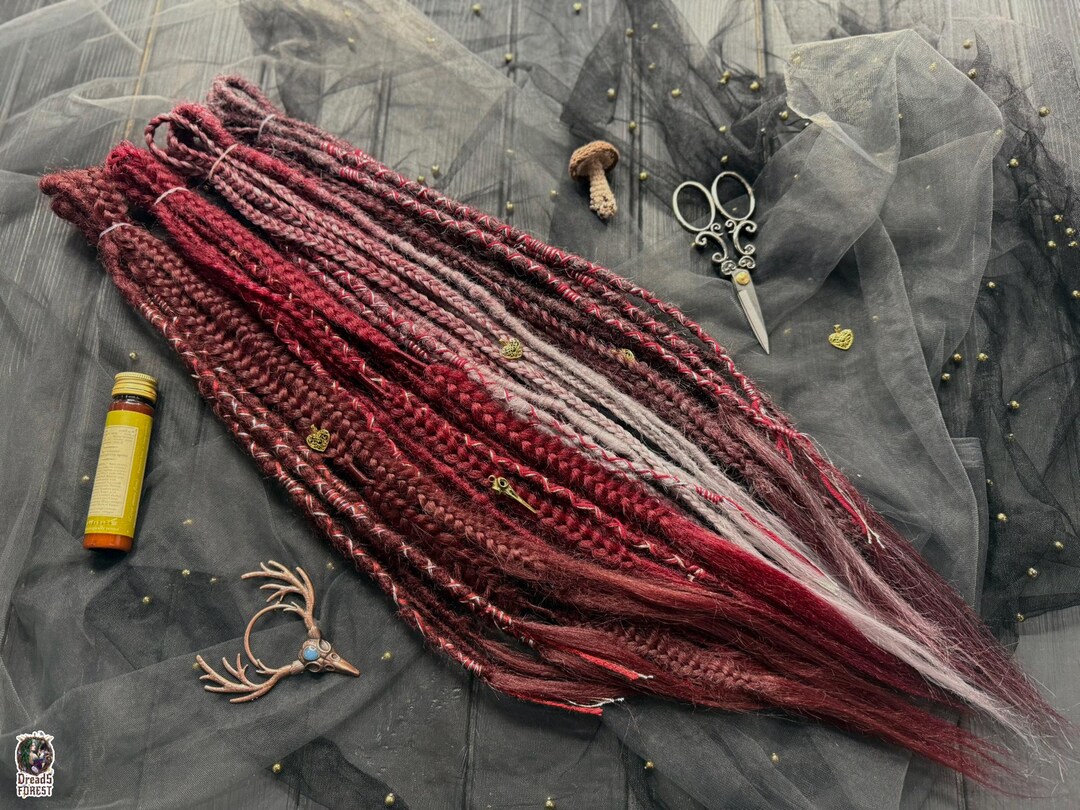 Burgundy Dreadlock Extensions: Braided Henlon Hair Dreads DE SE 19-24 ...