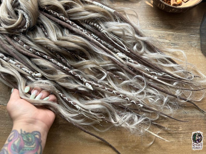 Curly Ash Brown Dreadlock Extensions: Ombre Wool Blend DE/SE Dreads ...