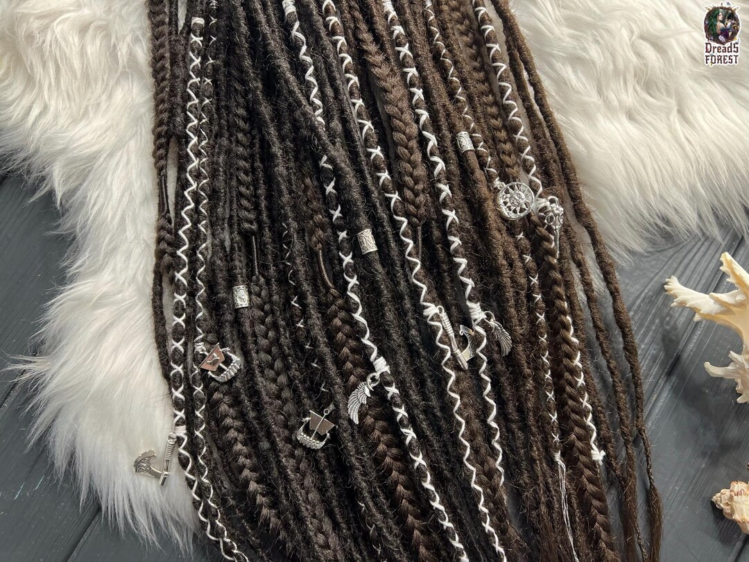 Viking Valhalla Dreadlocks: Brown Braids With Silver Runes & Beads - Etsy