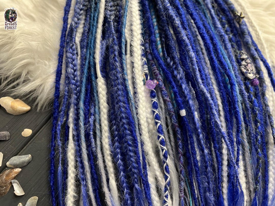 Mix Dreadlocks + Fishtail Braids Ombre, Handmade Blend Black, Blue ...