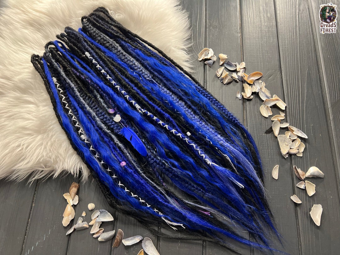 Mix Dreadlocks + Fishtail Braids + Curls Black Solid Black-blue Ombre ...