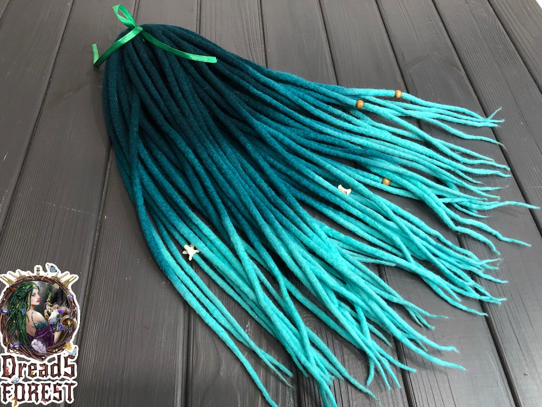 Wool Dreads Ombre Dark Emerald Green Turquoise Mint Dreadlocks Gift Set ...
