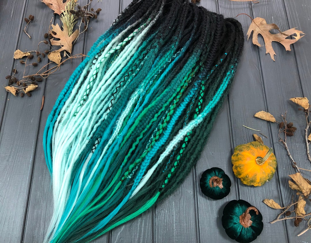Ombre Synthetic Dreadlocks: Black, Emerald, Mint, and Green Hair ...