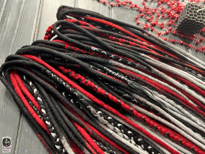Merino Wool Dreadlocks: Ombre Black, Grey, Red - Handmade Braids - Etsy