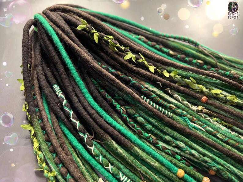 Ombre Wool Dreadlocks - Green, Brown, White With Leaf and Bead Accents ...