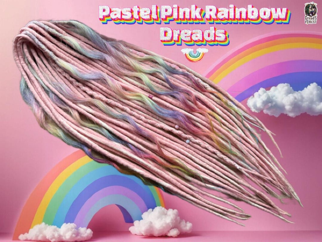 Curly Dreads DE SE Pastel Pink White Rainbow Wool Dreads Synthetic ...