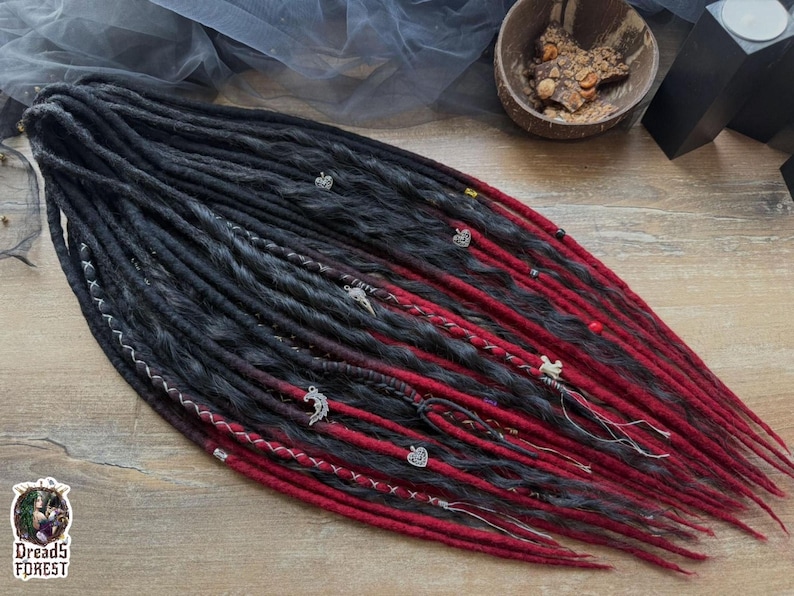 Curly Wool Dreads Ombre Black Bright Cherry Red, Gothic Alt Hair ...