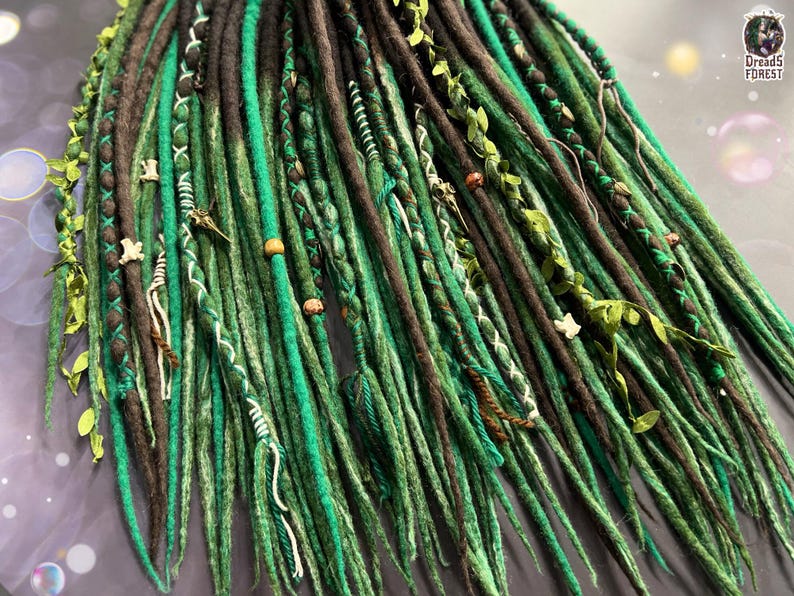 Ombre Wool Dreadlocks - Green, Brown, White With Leaf and Bead Accents ...