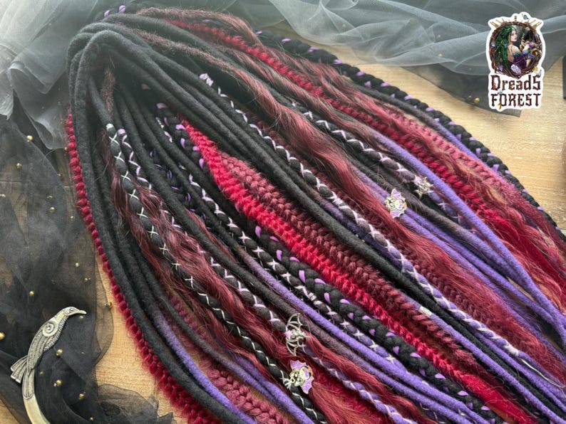 Black Purple Burgundy Wool Dreadlocks & Synthetic Braids Ombre Dreads ...