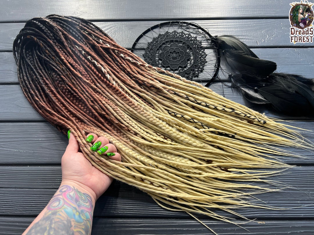 Synthetic Dreads Thin Twisted + Fishtail Braids + Ombre Bandage Black ...
