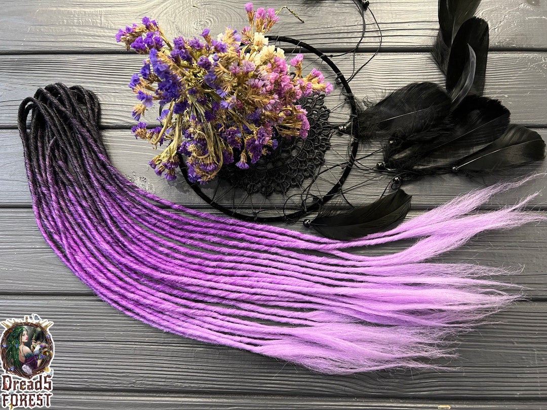 Synthetic Dreads Thin Twisted Ombre Black-bright Purple-light Purple ...