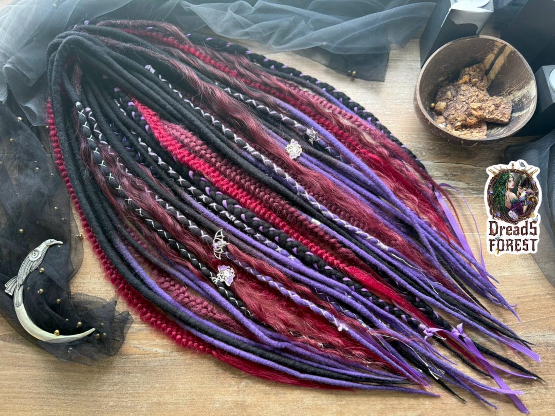 Black Purple Burgundy Wool Dreadlocks & Synthetic Braids Ombre Dreads ...