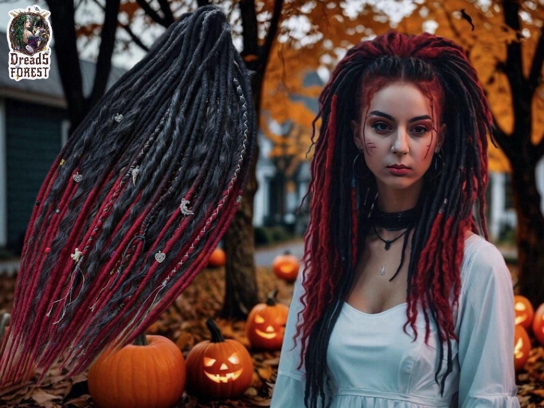 Curly Wool Dreads Ombre Black Bright Cherry Red, Gothic Alt Hair ...