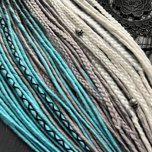 Synthetic Dreads Thin Twisted + Fishtail Braids Ombre Black and Blue ...