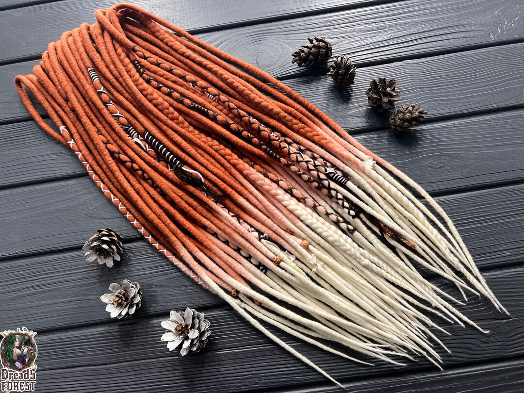 Ombre Red on White Blond Wool Dreads + Braids Bandage and Beads as a ...