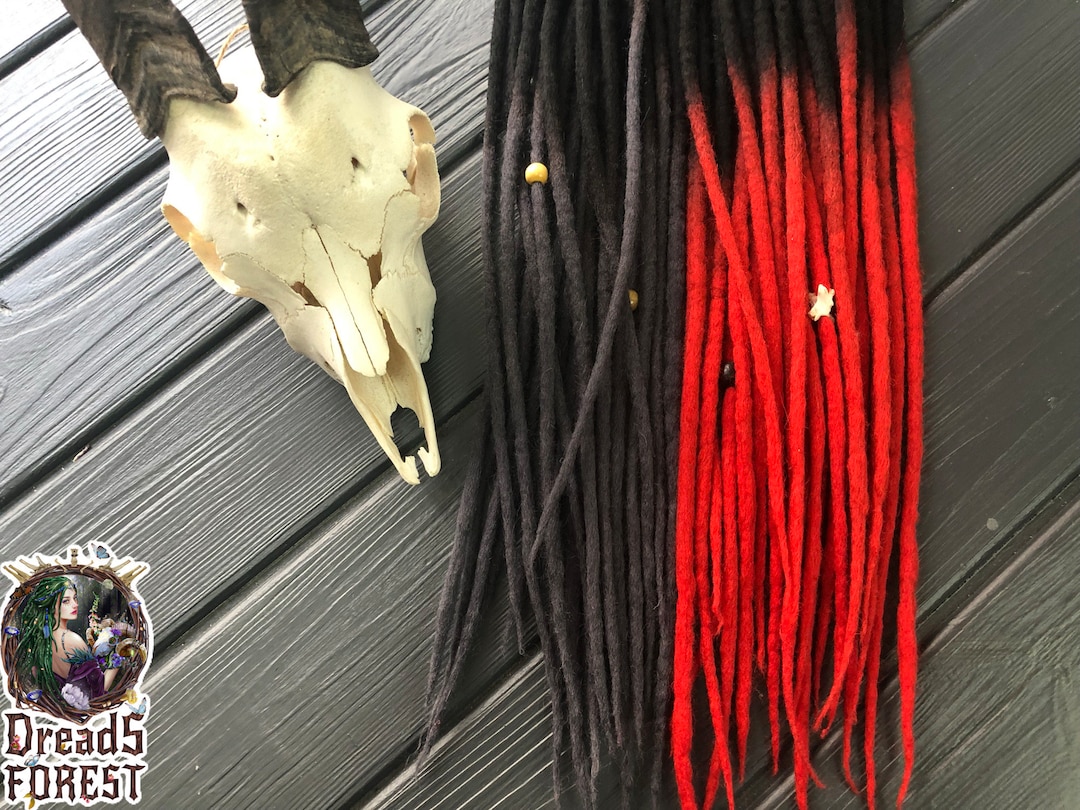 Wolle Dreadlocks schwarz und rot ombre und schwarz und dunkelgrau ombre ...